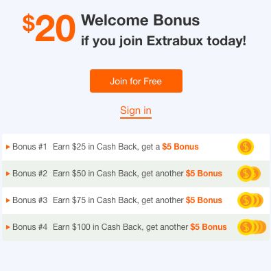 Extrabux - Shopping Rewards: $20 Sign-Up Bonus and $5 Referrals