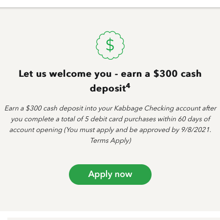 Kabbage Checking: Earn $300 Cash Bonus with 5 Debit Card Purchases