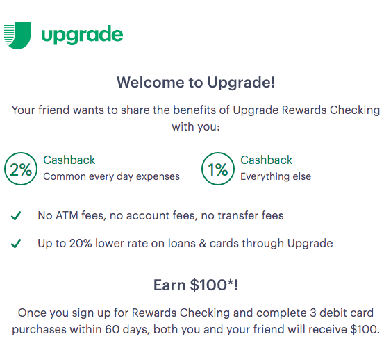 Upgrade Rewards Checking $400 Bonus + $200 Premier Savings