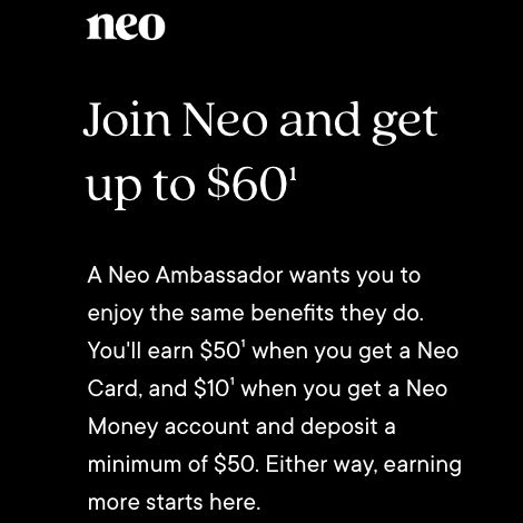 Neo Financial: $60 Sign-Up Bonus and $60 Referral Rewards