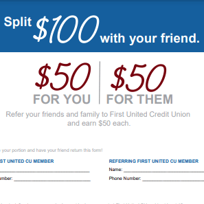 First United Credit Union: Give $50, Get $50 Referrals (Michigan)