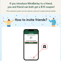 WireBarley - Send Money Abroad: $10 Coupon + $10 Referrals