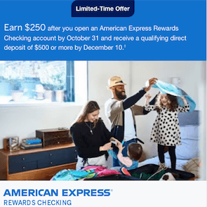 American Express Rewards Checking $250 Bonus Cash Offer