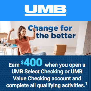 UMB Bank $400 Value or Select Checking Account Bonus
