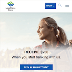 Lake Ridge Bank $250 New Customer Bonus (Wisconsin)