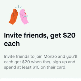 Monzo App $20 Sign-Up Bonus and $20 Referrals