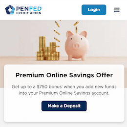 PenFed Credit Union $750 Premium Online Savings Bonus