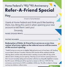 Home Federal Savings Bank: Give $90, Get $90 Referral Bonus