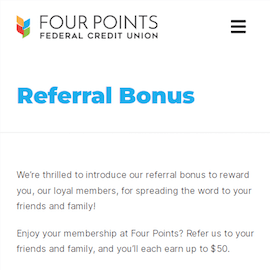 Four Points FCU: $50 New Member Bonus and $50 Referrals