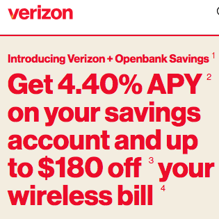 Openbank Savings Account $180 Verizon Bill Credit & 4.40% APY