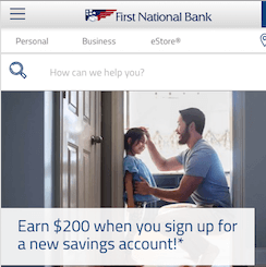 First National Bank: $200 New Savings Account Promotion